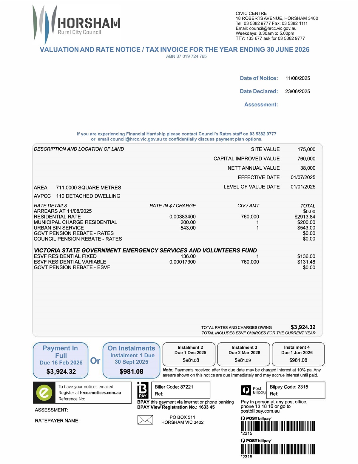 Understanding Your Rates Notice - Horsham Rural City Council